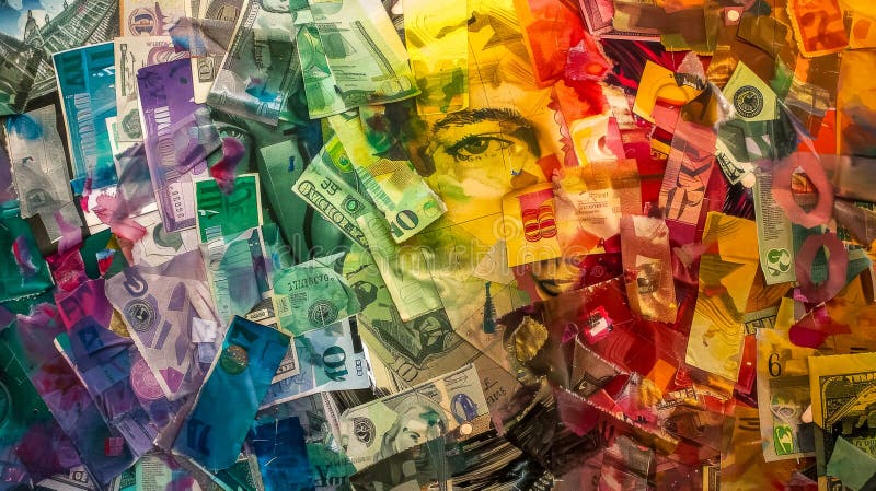 Abstract Art of Mixed Currency Notes with Vibrant Colors Overlaying a ...