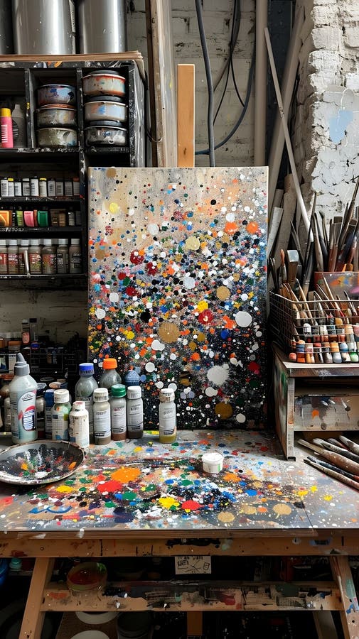 Vibrant Creative Chaos in the Studio Workspace Stock Illustration ...