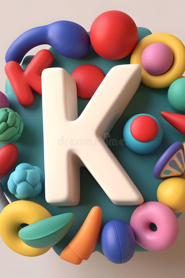 3D Render of Letter K Surrounded by Playful CGI Clay Objects â€“ Soft ...