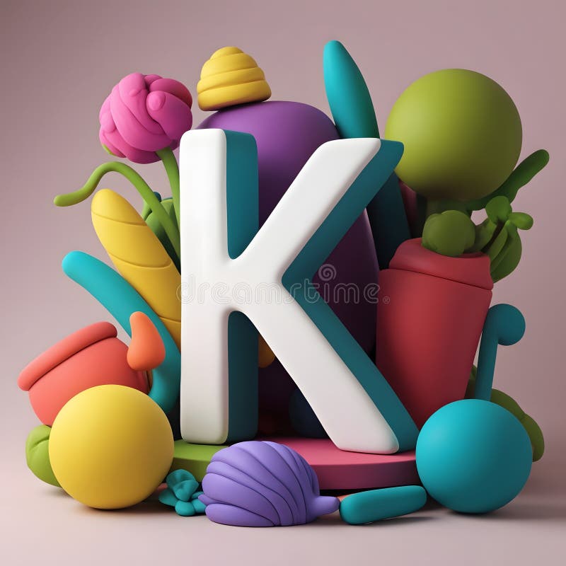 3D Render of Letter K Surrounded by Playful CGI Clay Objects â€“ Soft ...