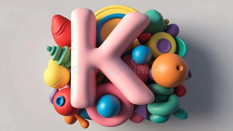 3D Render of Letter K Surrounded by Playful CGI Clay Objects â€“ Soft ...