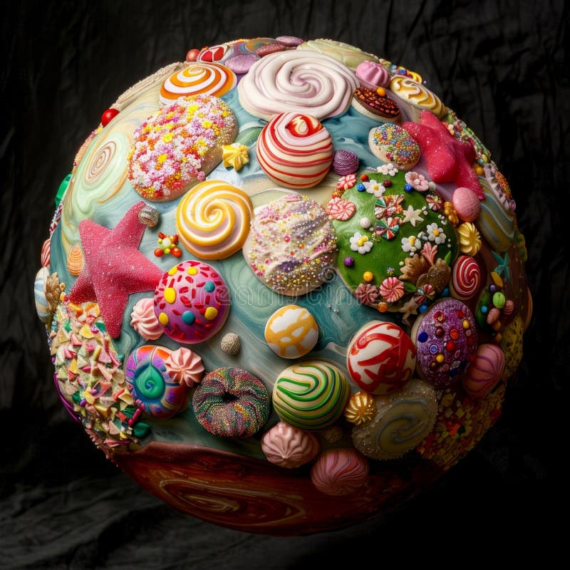 Colorful Fantasy Sphere Made of Assorted Sweets on Dark Background ...