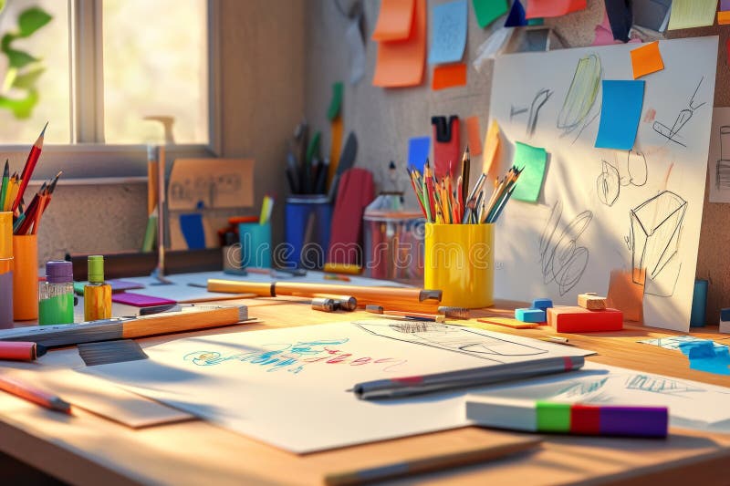Sunlit Creative Workspace Notes Sketches Stock Photos - Free & Royalty ...