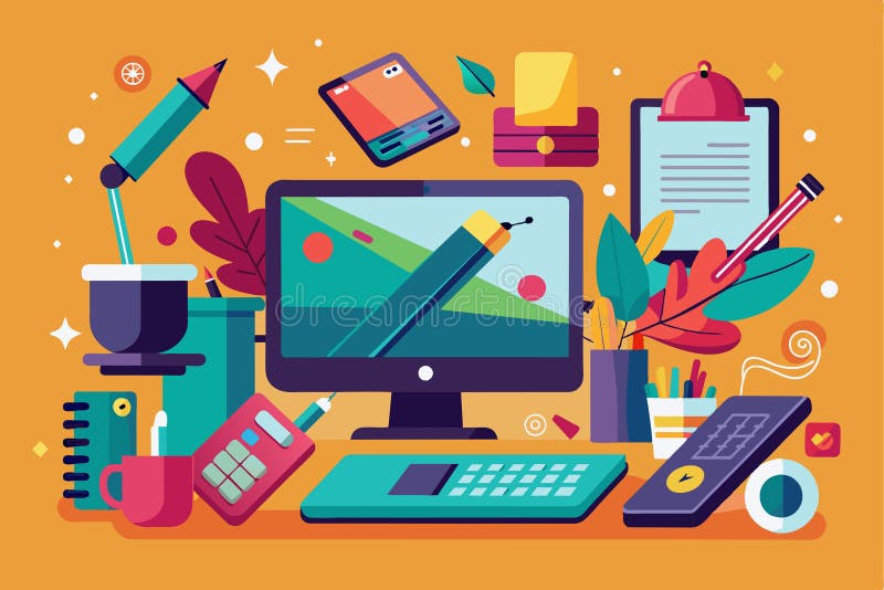 A Vibrant Creative Workspace Showcases an Oversized Drawing Tablet ...