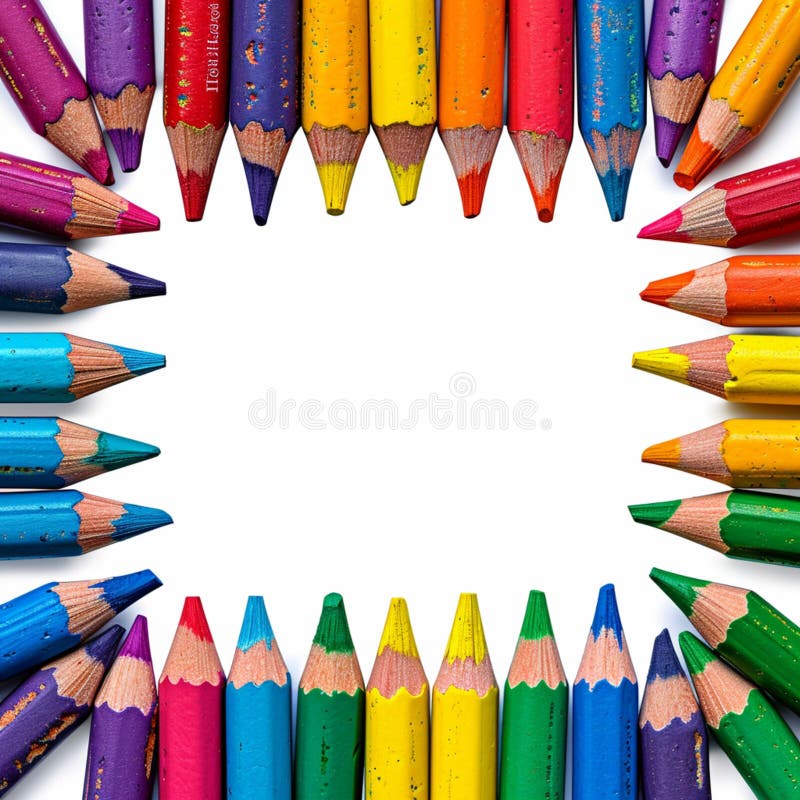 Vibrant Creativity Colorful Crayons Frame Border on a White Background ...