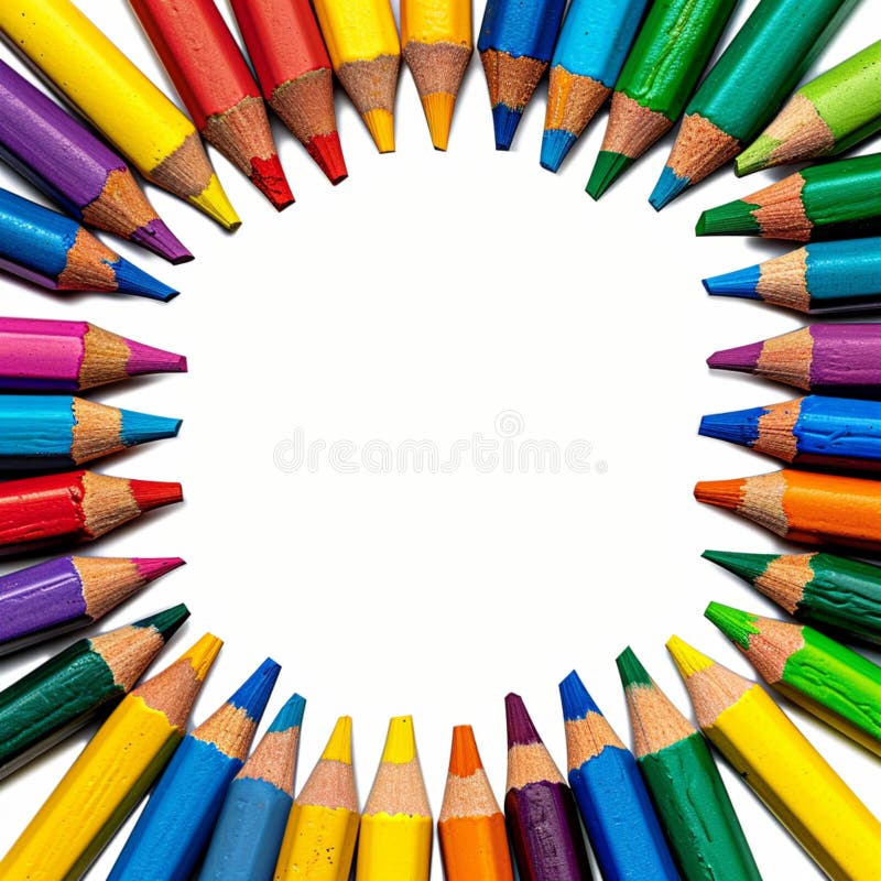 Vibrant Creativity Colorful Crayons Frame Border on a White Background ...