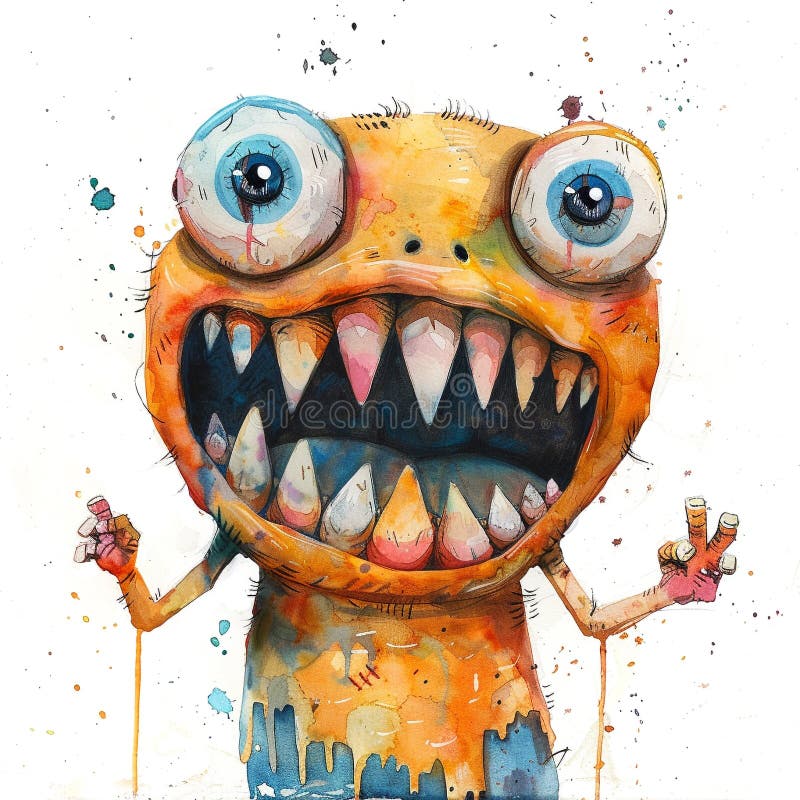 Colorful Artistic Creature with Big Eyes and Sharp Teeth Displaying a ...