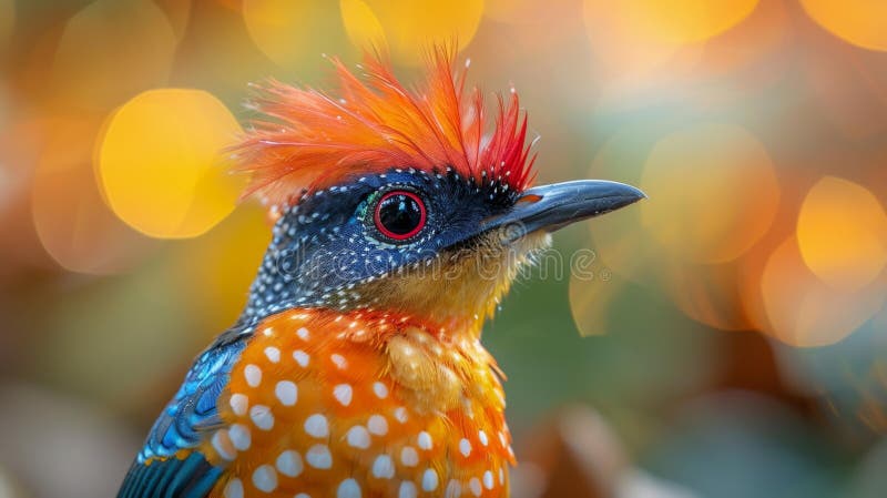 Vibrant Crested Bird in Golden Bokeh - Generative Ai Stock Illustration ...