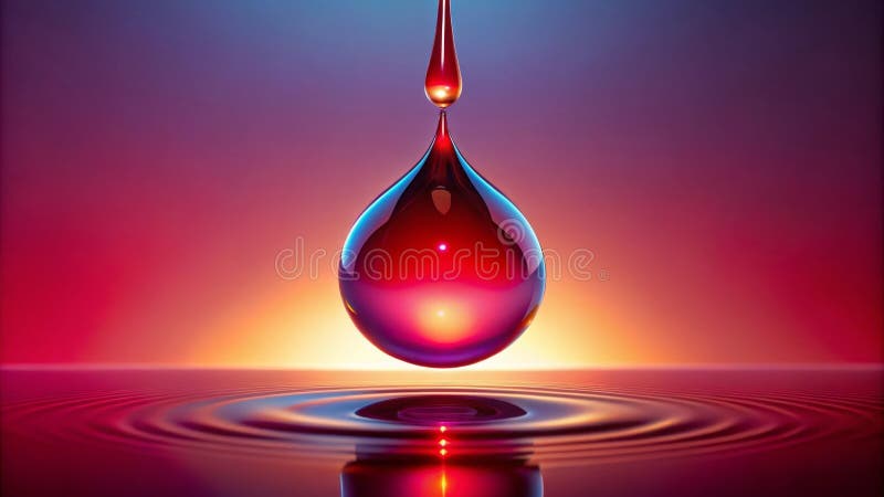 Vibrant Crimson Droplet Falling Onto a Still Surface, Creating ...