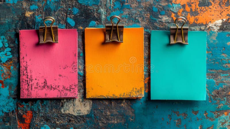 Vibrant, Crinkled Adhesive Notes are Attached To a Rough Surface ...