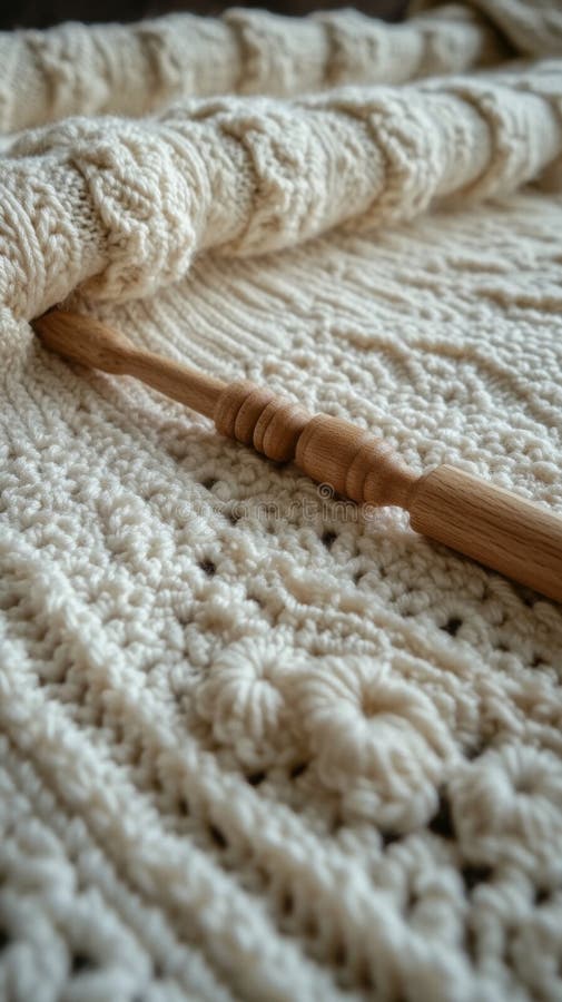 Colorful Crochet Work with Intricate Patterns and Wooden Hook Crafted ...