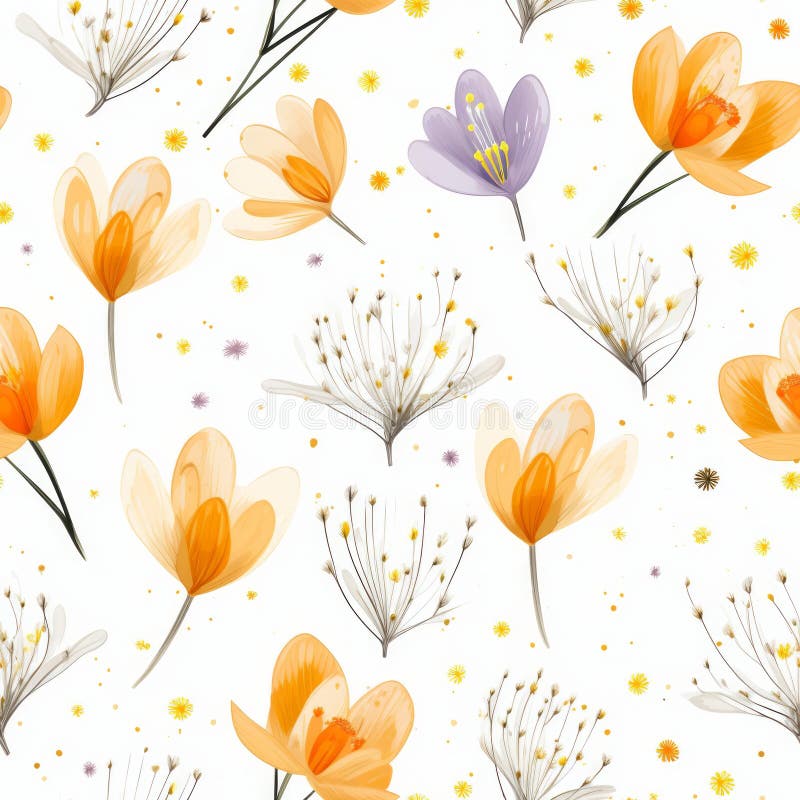 Vibrant Crocus Flower Blooms Top View Seamless Pattern for Stunning and ...