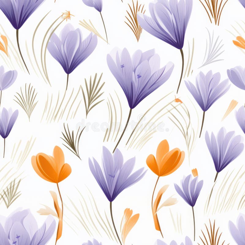Vibrant Crocus Patterns in Retro Style on Solid White Background Stock Illustration ...