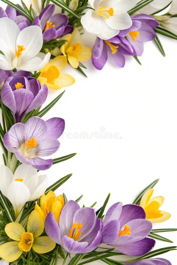 Crocus Spring Flowers Border Design Stock Illustration - Illustration ...