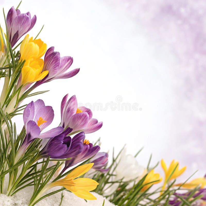 Crocus Spring Flowers Border Design Stock Illustration - Illustration ...