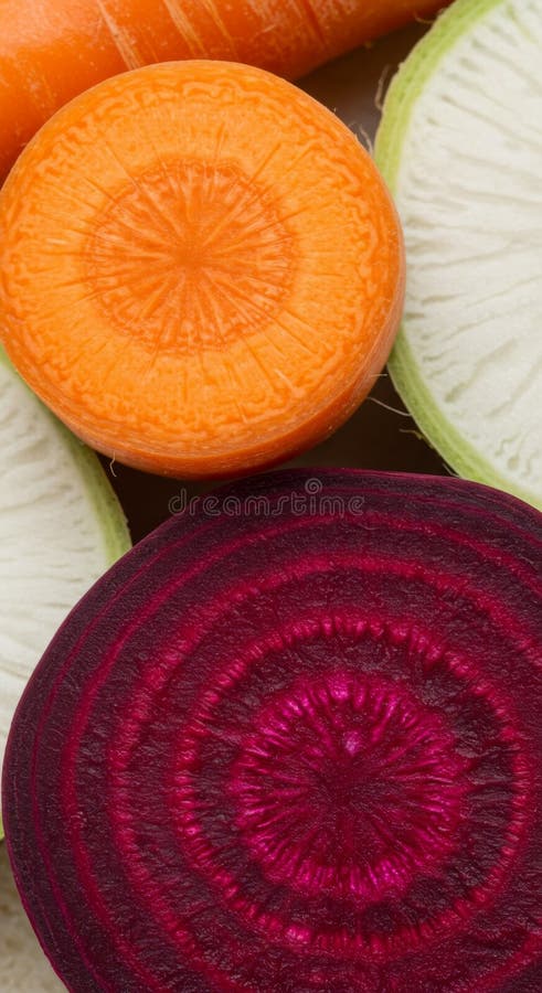 Vibrant Cross Section of Orange Carrot Beetroot and White Radish Stock ...