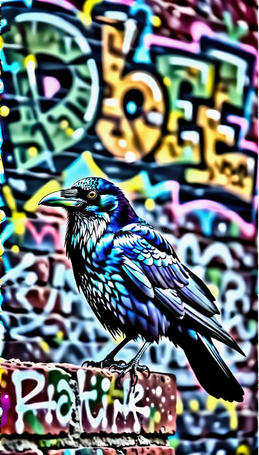 A Vibrant Crow Stands on a Brick, Displaying Its Striking Blue Feathers ...