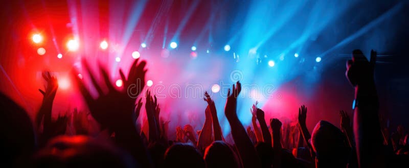 Lively Concert Crowd with Hands in the Air Enjoying a Music Festival ...