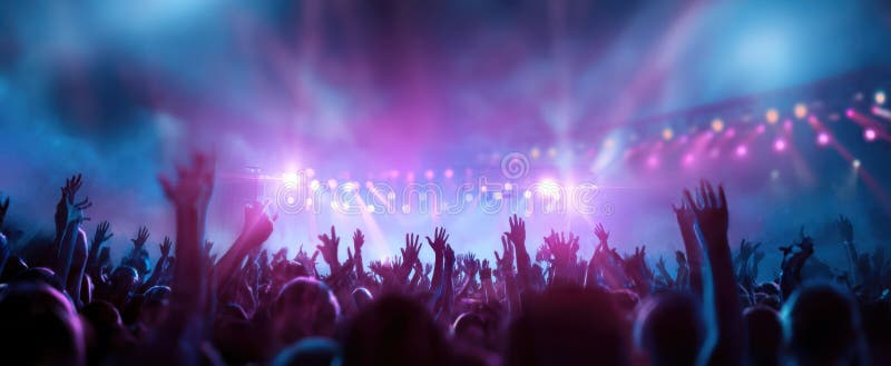 Lively Concert Crowd with Hands in the Air Enjoying a Music Festival ...