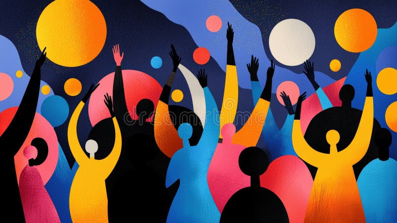 Vibrant Crowd with Raised Hands Abstract Art Stock Illustration ...