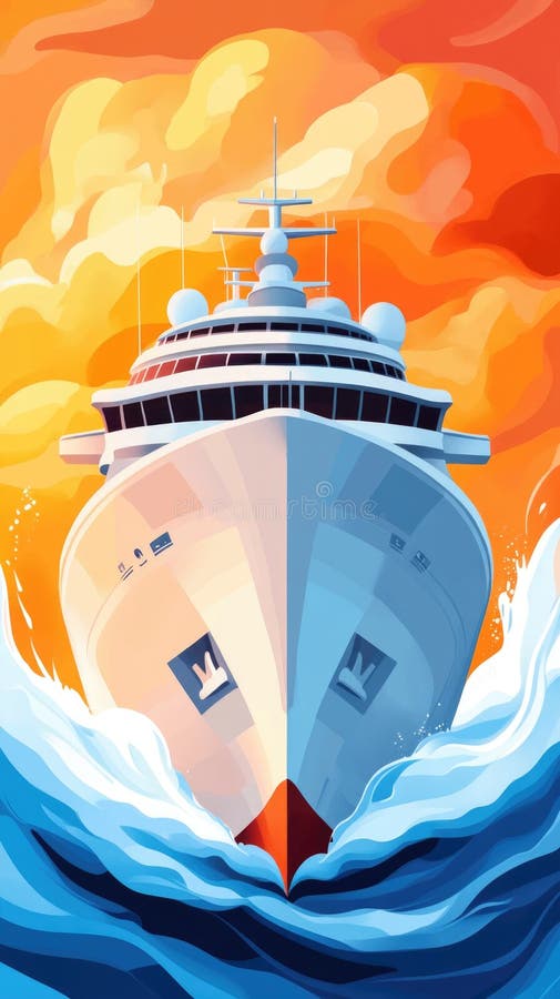 Vibrant Cruise Ship at Sea with Dramatic Sunset Background Stock ...