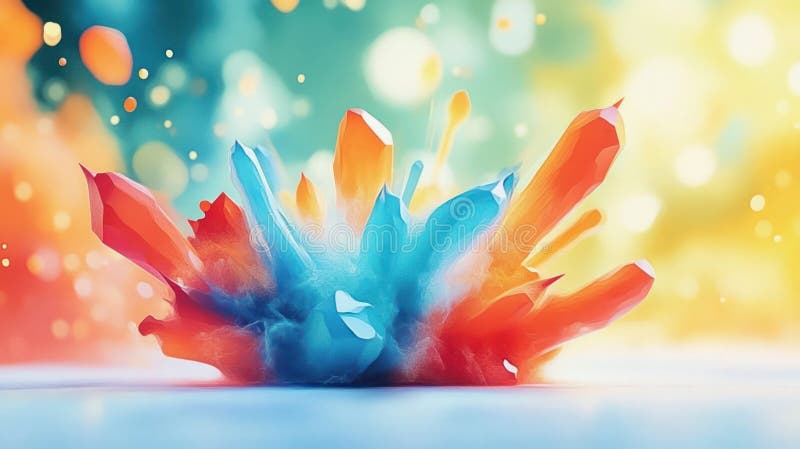 Vibrant Blue and Orange Crystal Explosion on Bright Background Stock ...