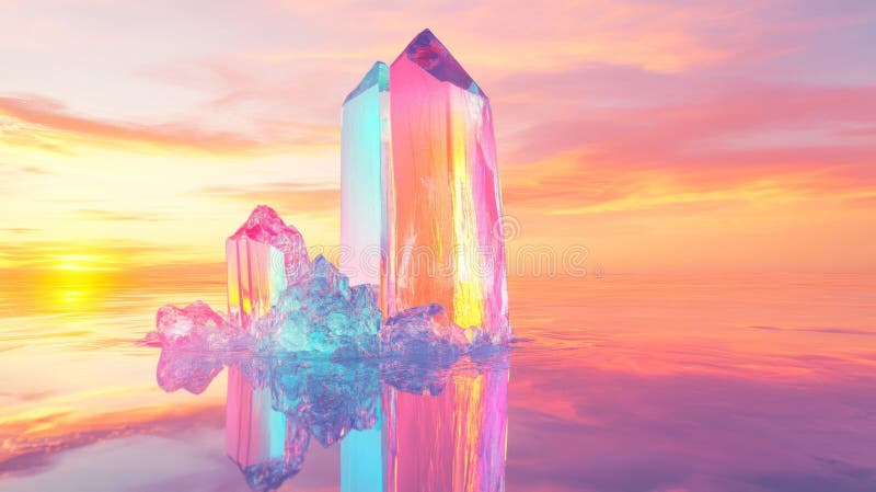 Vibrant Crystal Formations at Sunset Reflection Stock Illustration ...