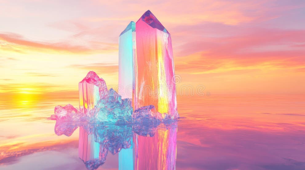 Vibrant Crystal Formations at Sunset Reflection Stock Illustration ...