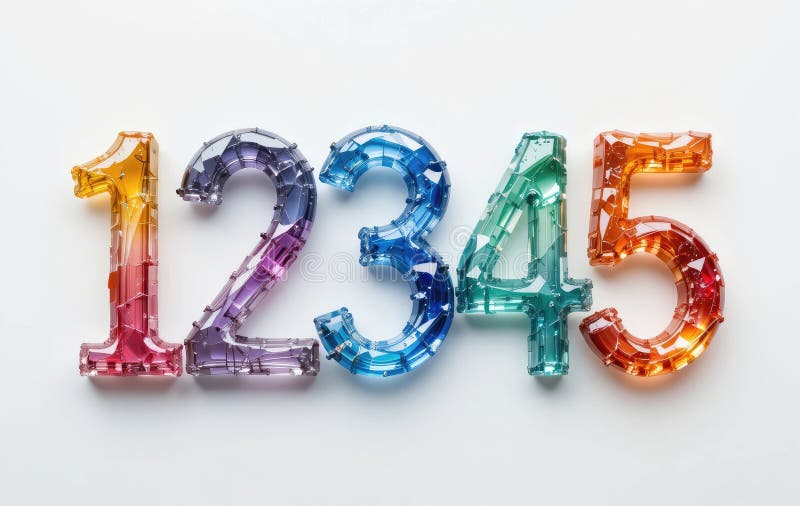 Colorful Crystal Numbers One To Five on White Background for Learning ...