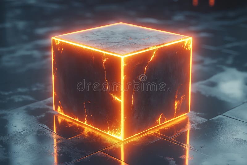 Visually Striking Cube with Glowing Edges Displayed in a Dark ...