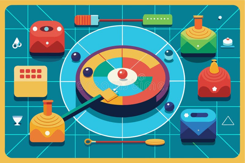 A Vibrant Curling Game Board Showcases Colorful Pieces and a Striking ...