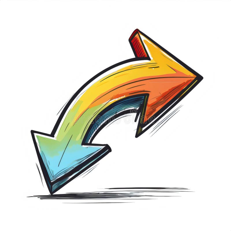 Vibrant Curved Arrow Pointing Down and Right, Suggesting a Change of ...