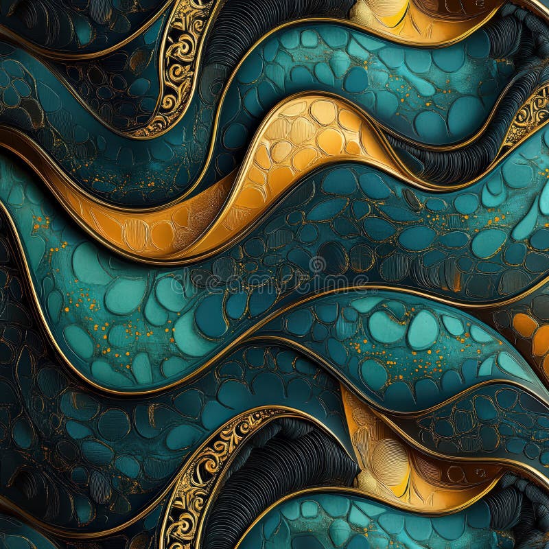 Vibrant Curved Patterns in Blue and Gold Waves with Textured Design ...