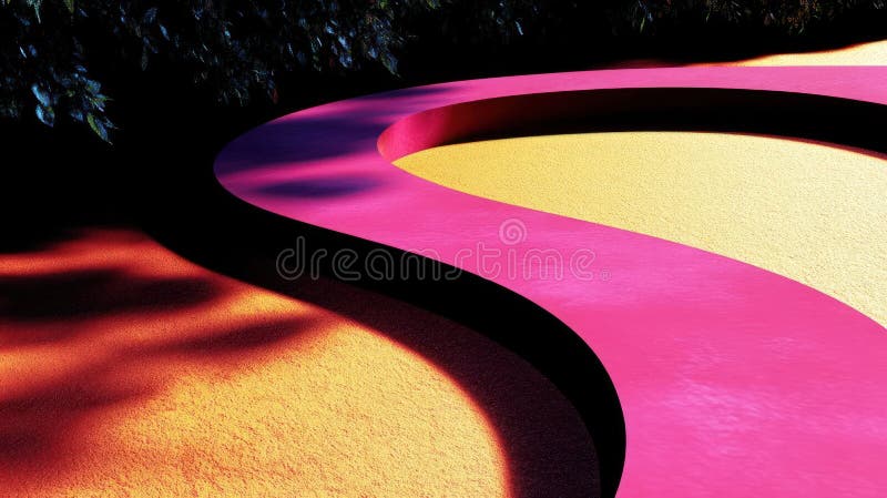 A Vibrant Curving Pathway with Contrasting Colors in a Serene Outdoor ...