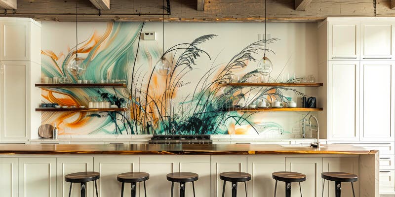 Vibrant Custom-Made Abstract Wall Art in Modern Kitchen with Neutral ...