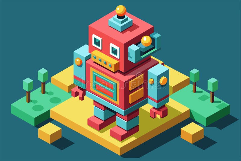 A Vibrant, Customizable Robot Stands on a Bright Platform Amidst Small ...