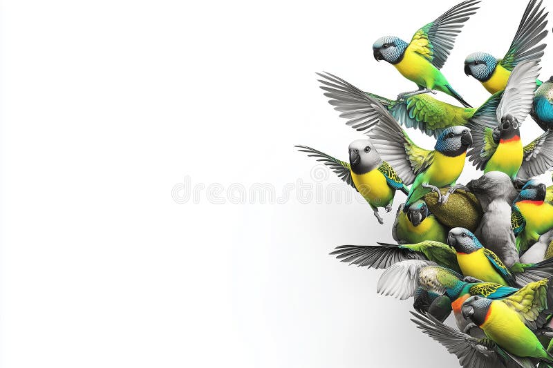 Vibrant and Cute Birds Flying on White Background in Playful Banner ...