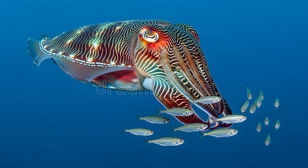 Cuttlefish Hunting Small Fish Underwater Stock Illustration ...