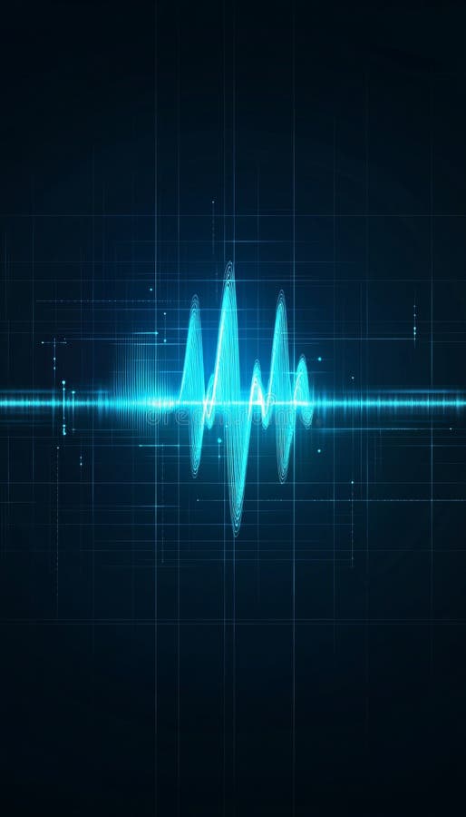 Vibrant Cyan Pulse Wave Moving To Flatline on a Navy Grid, Glowing Line ...
