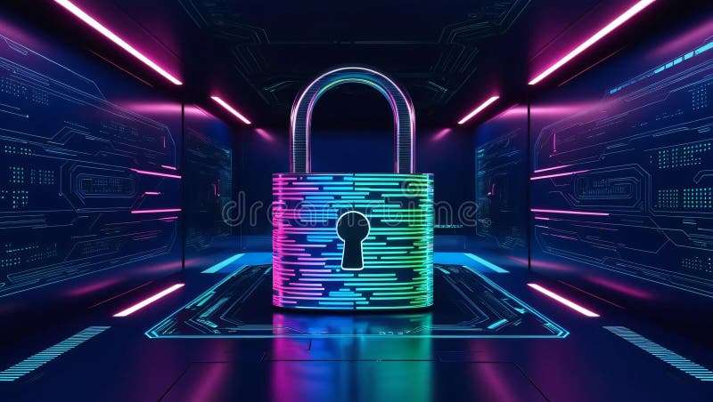 Vibrant Cyber Lock Pattern Stands Out in Deep Blue Cyber Field ...
