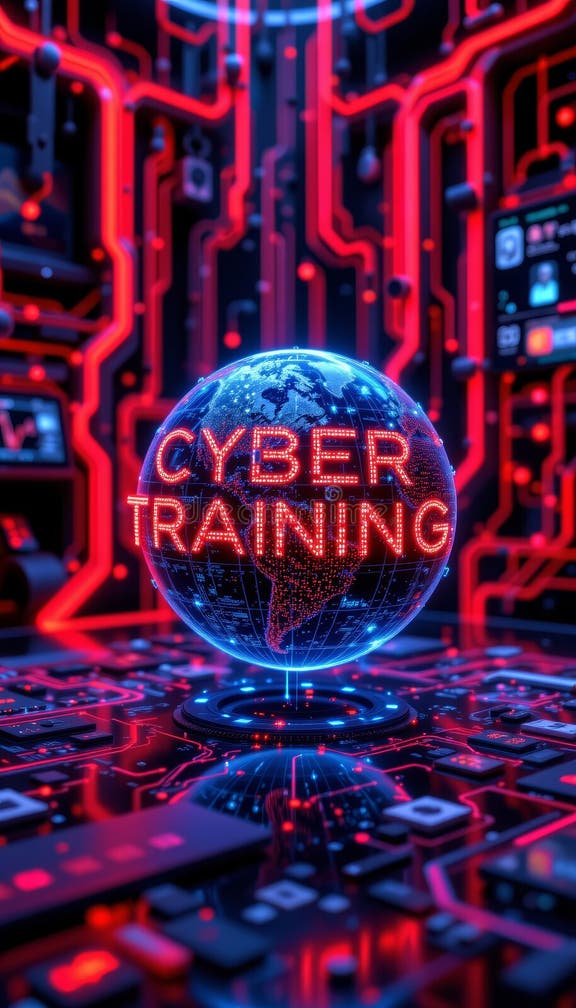 Vibrant Cyber Training Environment Featuring Glowing Globe and Digital ...