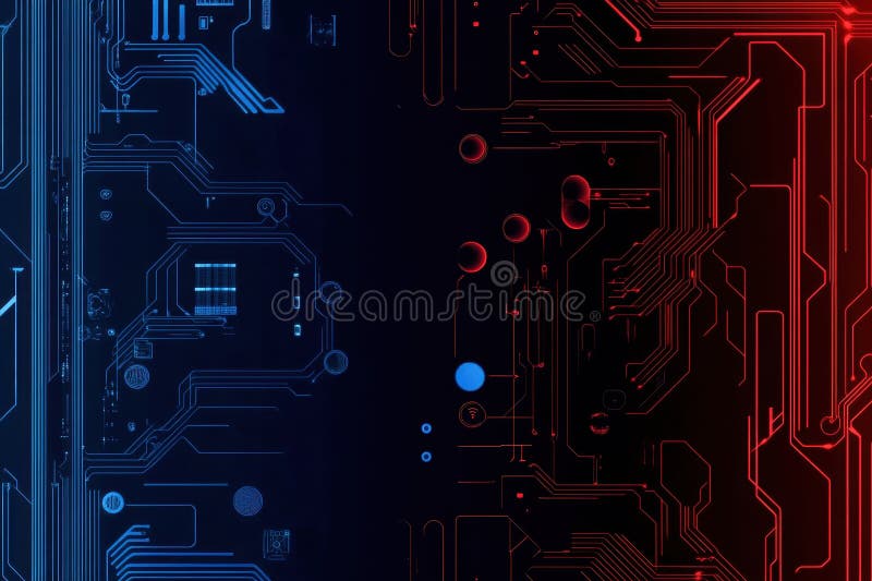 Vibrant Cybernetic Scene with Red and Blue Circuits in a Digital ...