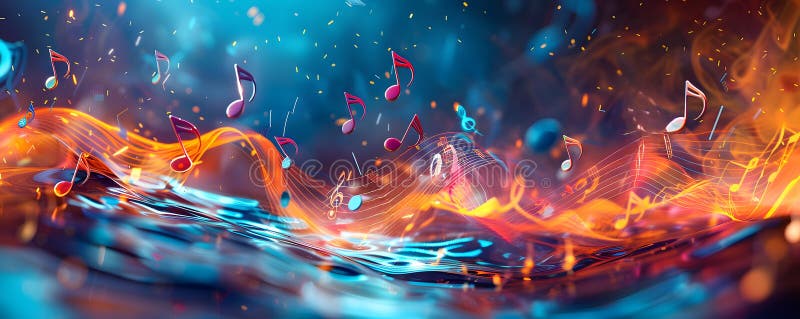 Vibrant 3D Background with Floating Musical Notes and Fiery Visual ...
