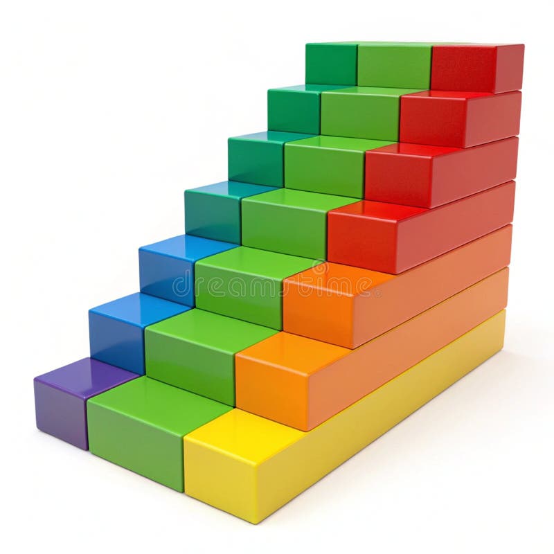 Colorful 3D Block Staircase Chart Isolated Stock Illustration ...
