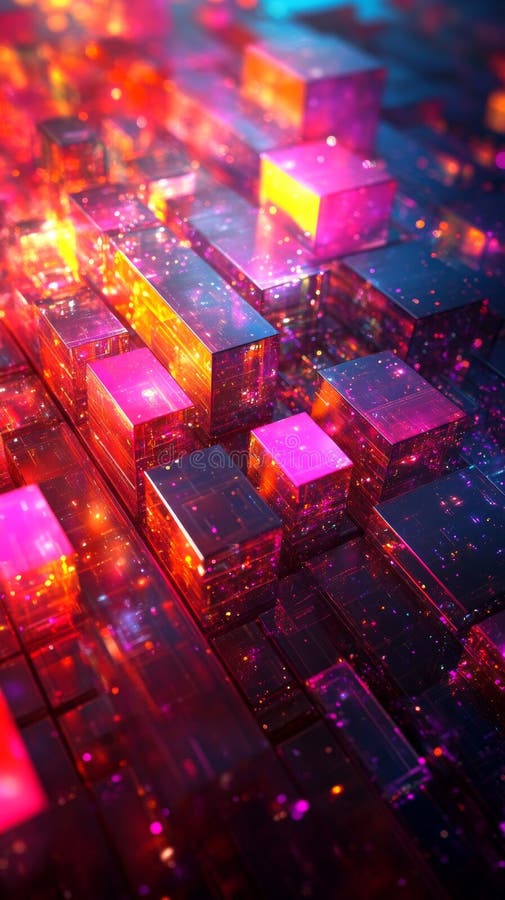 Vibrant 3D Blocks Illuminated with Colorful Lights Create a Mesmerizing ...