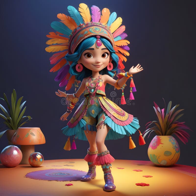 Vibrant 3D Bohemian Style Character with Intricate Patterns and ...
