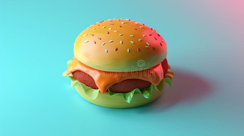 Vibrant 3D Burger in Gradient Glass - Isometric Rendering on Plain ...