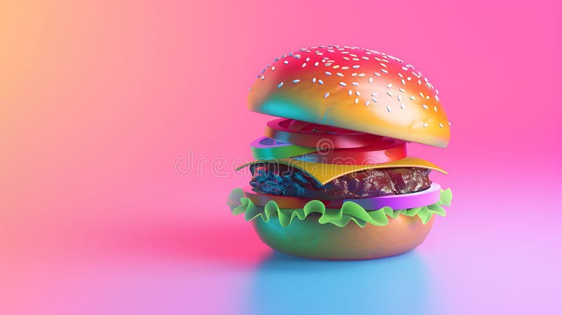 Vibrant 3D Isometric Burger on Gradient Glass with Colorful Matching ...