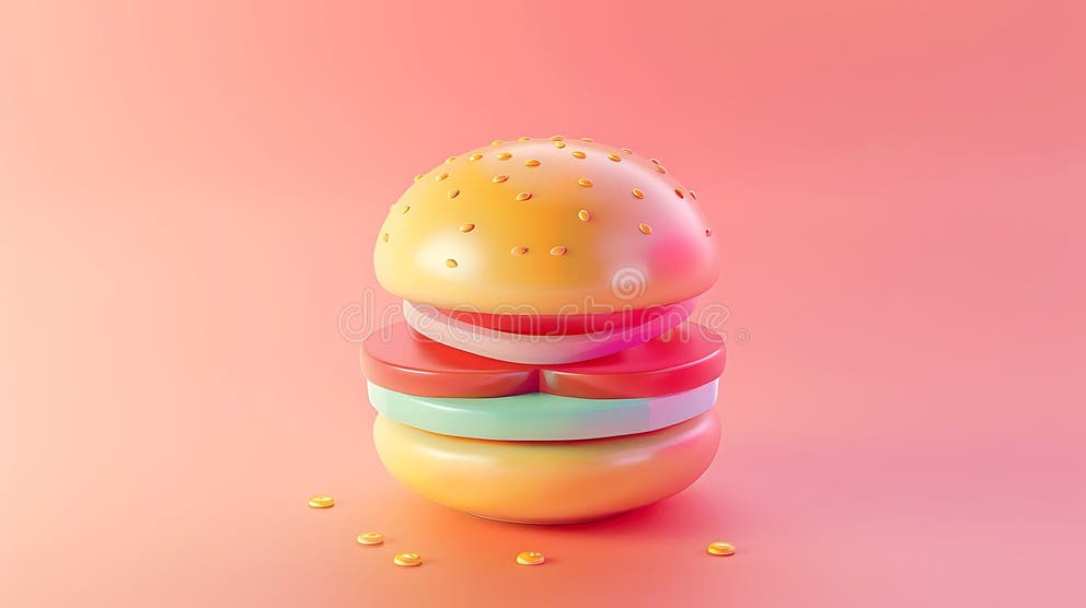 Vibrant 3D Burger in Gradient Glass - Isometric Rendering on Plain ...