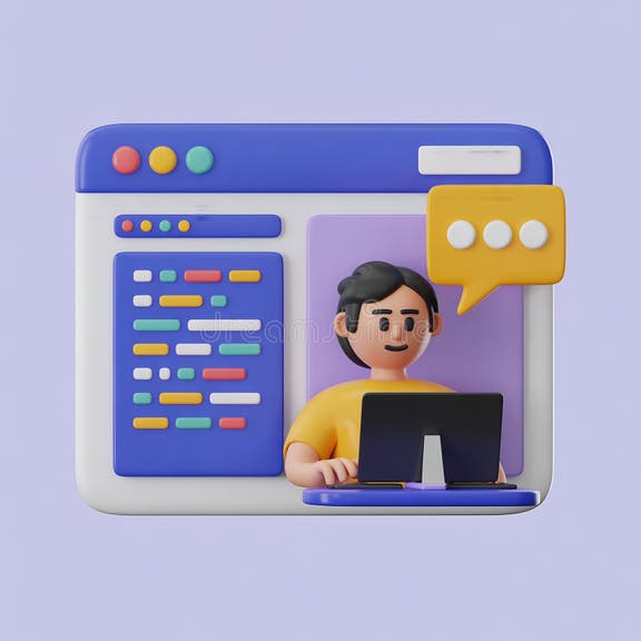 3d Cartoon Character Working on Laptop Coding Illustration Concept ...